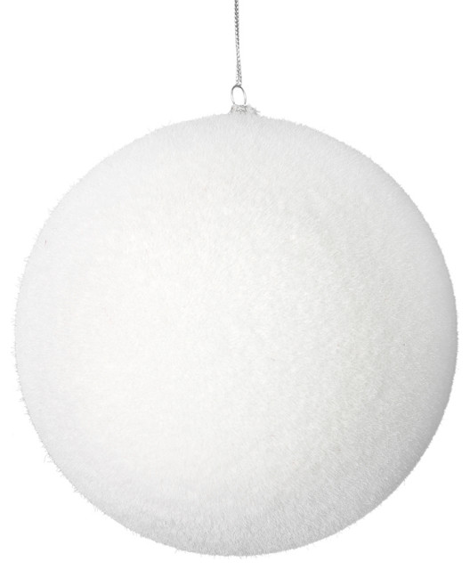 8" White Flocked Ball Ornament - Christmas Ornaments - by Vickerman ...