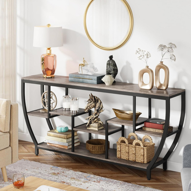 Multifunctional Console Table, Curved Legs With Staggered Shelves ...