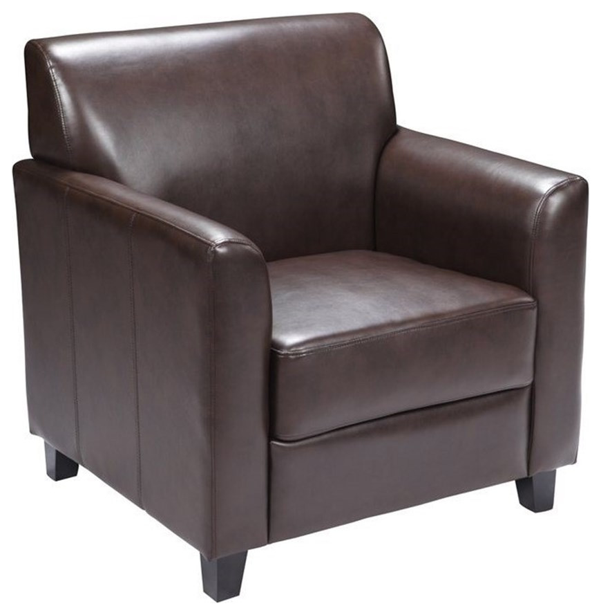 Pemberly Row Modern / Contemporary Leather Chair in Brown Finish ...