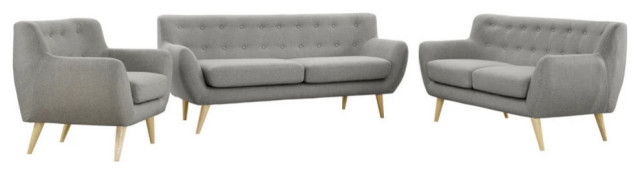 Marcy Light Gray 3 Piece Living Room Set - Midcentury - Living Room ...