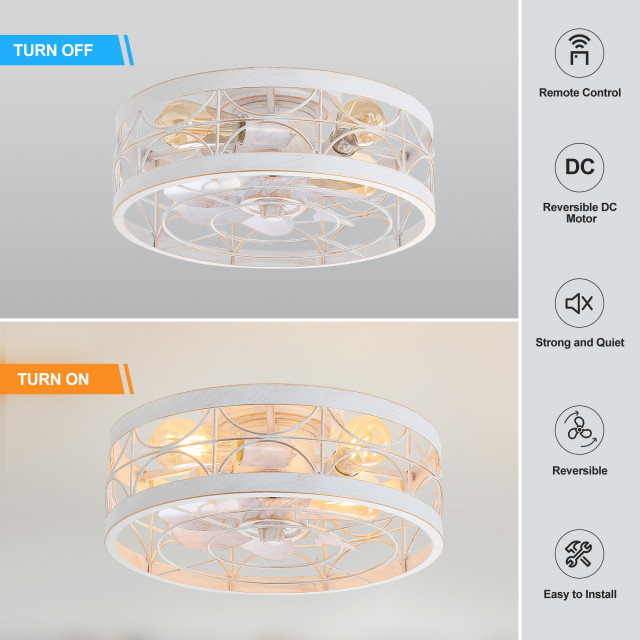 16.5"LED Caged Ceiling Fans With Light Kit and Remote Control - Modern ...