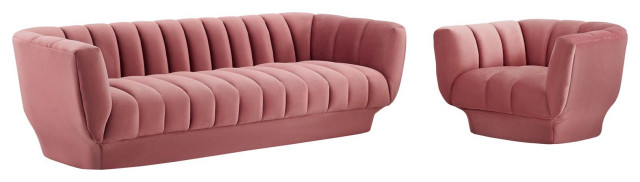 Entertain Vertical Channel Tufted Velvet Sofa and Armchair Set ...