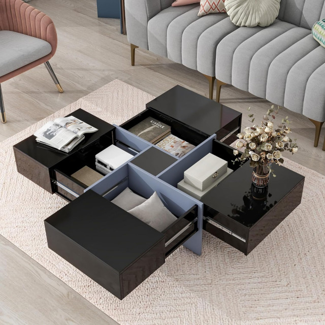 Modern Coffee Table, Expandable Sliding Square Top With Hidden Storage ...