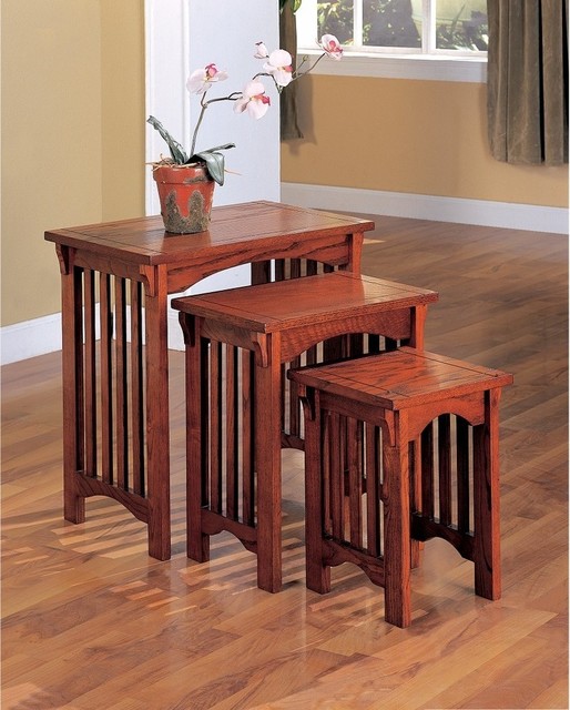 Set Of 3 Transitional Wooden Nesting Tables, Brown - Craftsman - Coffee ...