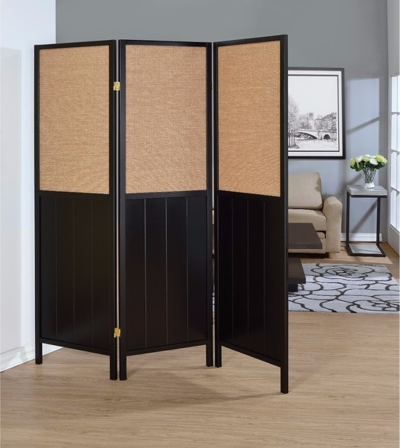 Transitional Stylethree Panel Folding Screen, Black - Transitional ...