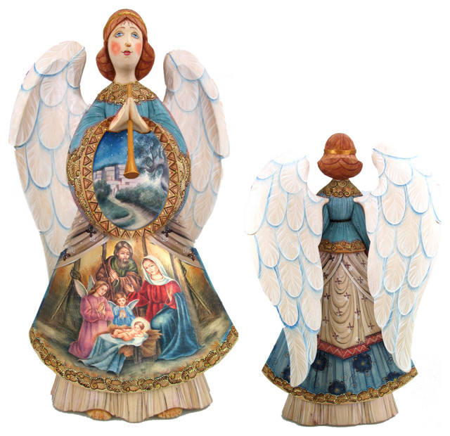 Nativity Angel Woodcarved Figurine - Traditional - Holiday Accents And ...