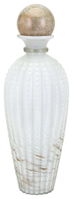 Decorative Glass Bottle with Flared Neck and Ball Stopper, White and ...