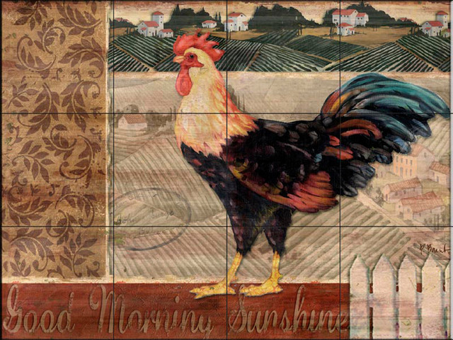 Tile Mural, Good Morning Rooster by Paul Brent, 17" x 12.75" (12 Tiles ...