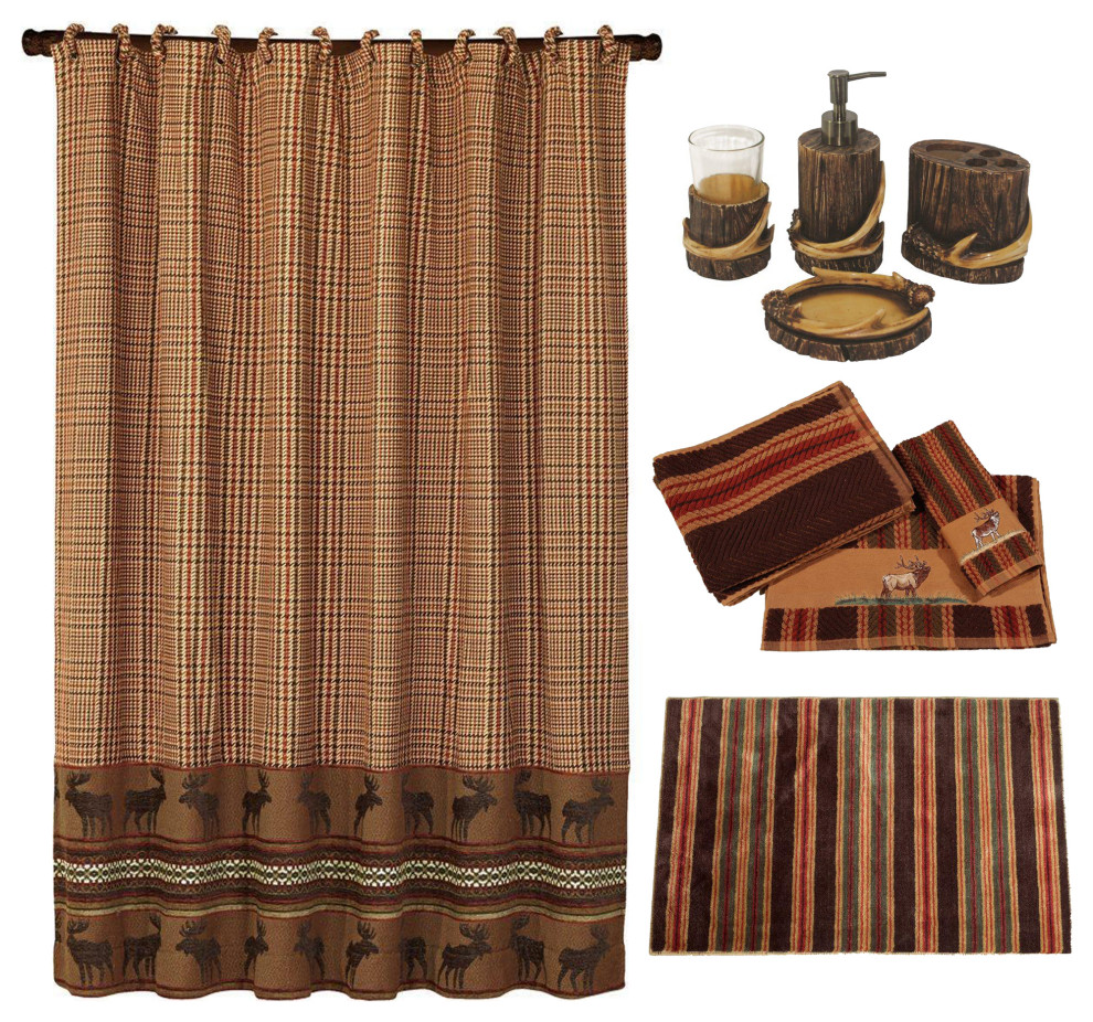 Hi End Accent Antler 9-Piece Bath Accessory and Elk Towel Set - Rustic - Bathroom Accessory Sets ...