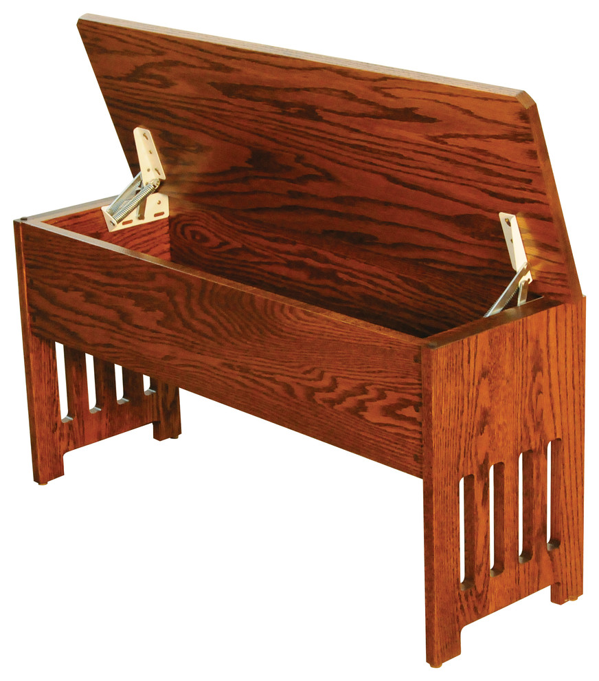 Mission Wooden Storage Bench with Flip Top, Solid Oak Wood, American ...