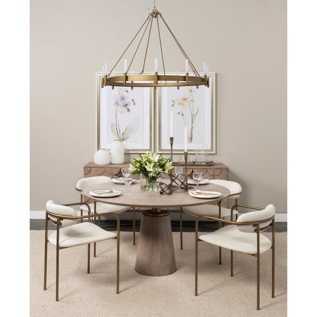 Maxwell II Round Dining Table, Light Brown Wood Top With Gold Metal Base, 54" - Transitional ...
