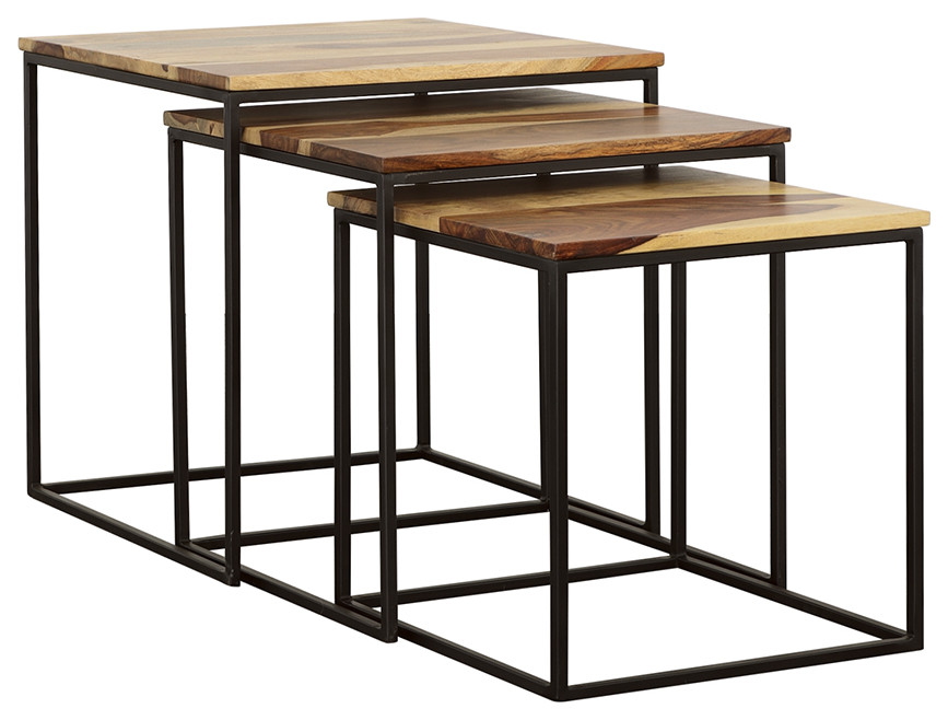 Belcourt 3-piece Square Nesting Tables Natural and Black - Industrial ...