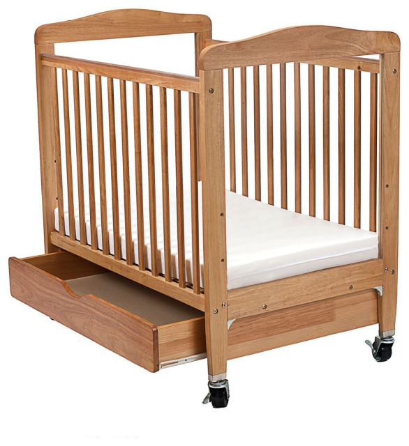 Benzara Slatted Wooden Window Crib with Casters and 1 Drawer, Brown and ...