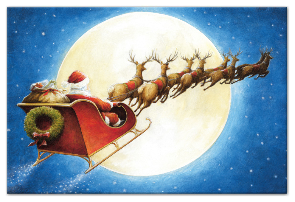 Santa Sleigh Moon 36x24 Canvas Wall Art, 36x24 - Rustic - Prints And ...