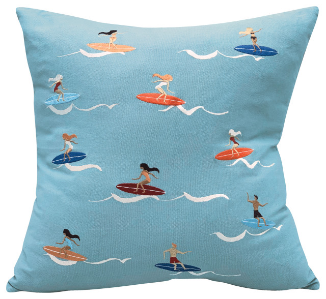 Hang Loose Embroidered Surfer Indoor Cottton Pillow - Beach Style ...