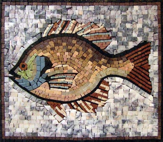 Cute Fish Marble Mosaic Art, 31" x 24" - Beach Style - Tile Murals - by ...
