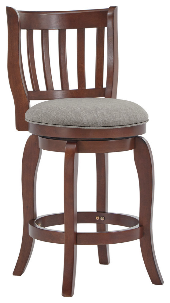 Rosann Slat Back Linen 24" Swivel Counter Stool - Transitional - Bar ...