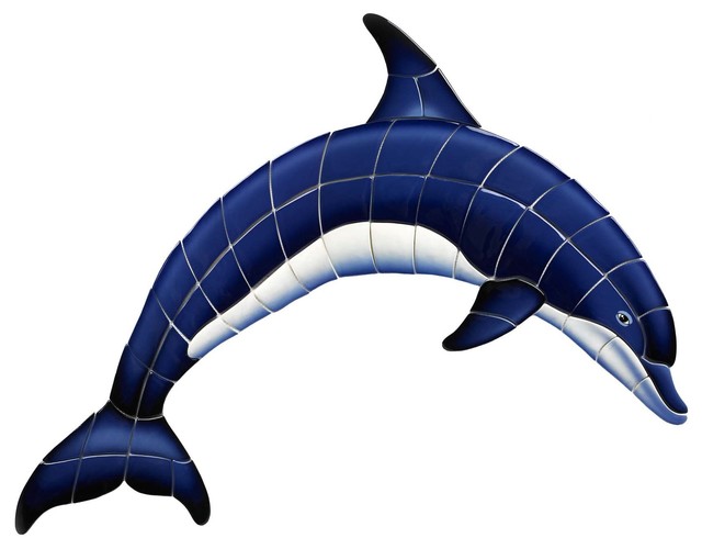 Blue Dolphin A Ceramic Swimming Pool Mosaic, 45"x32" - Beach Style ...