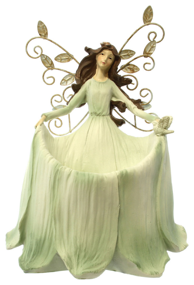 Angel with Botanical Wings Garden Statue & Bird Feeder, 10"H ...