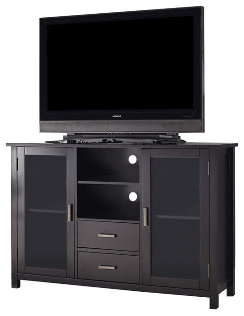 Gleaming Transitional Tv Console With Glass Doors, Black - Transitional ...