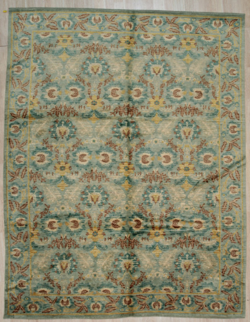 Handwoven Wool Green Transitional Floral Spanish Style Rug, 8'x10 ...