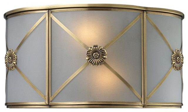 2-Light Sconce In Brushed Brass White Glass Panels White Glass Panel ...