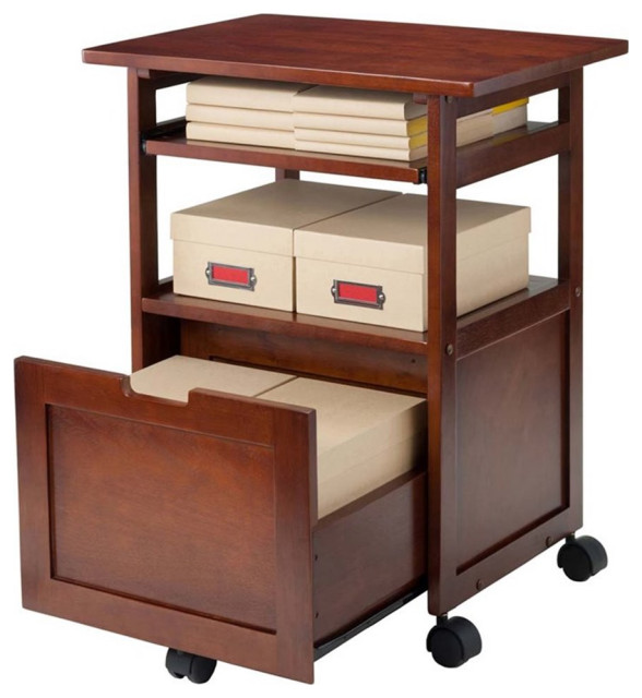 Pemberly Row Transitional Solid Wood Mobile Printer Stand in Walnut ...