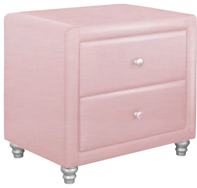 Pink Upholstered 2 Drawer Nightstand - Traditional - Nightstands And ...