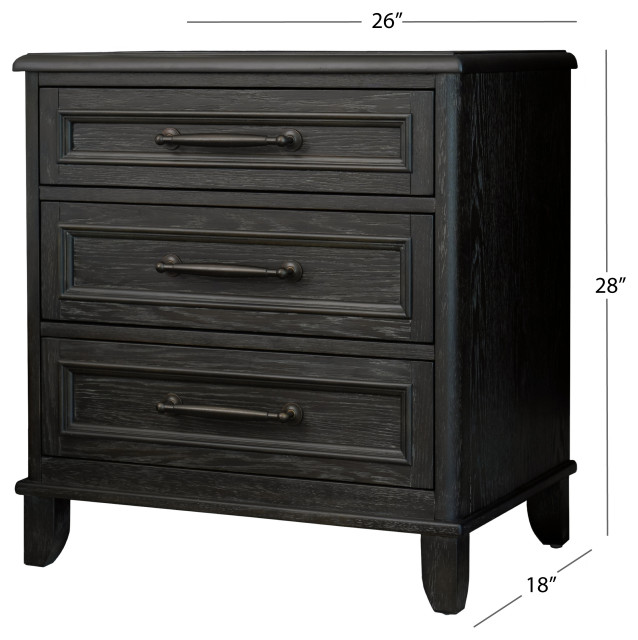 Cindi Sleigh 3 Drawer Nightstand, Dark Gray - Transitional ...