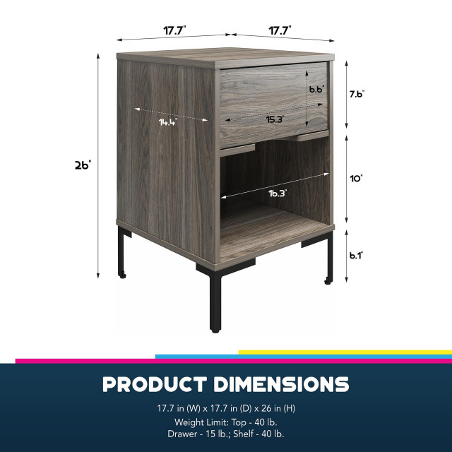 Modern Nightstand, Bottom Open Shelf & Drawer With Cut Out Pull ...