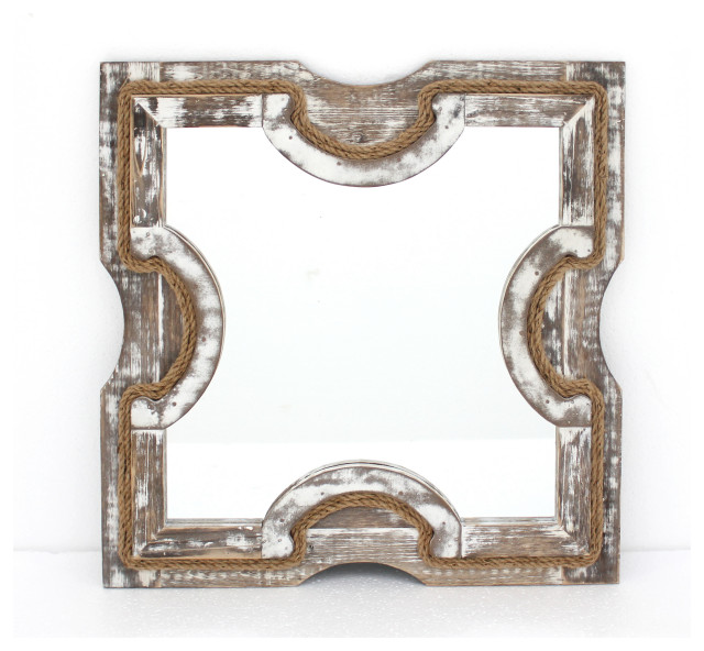 Rustic White-Washed Wooden Mirror Wall Decor - Beach Style - Wall ...