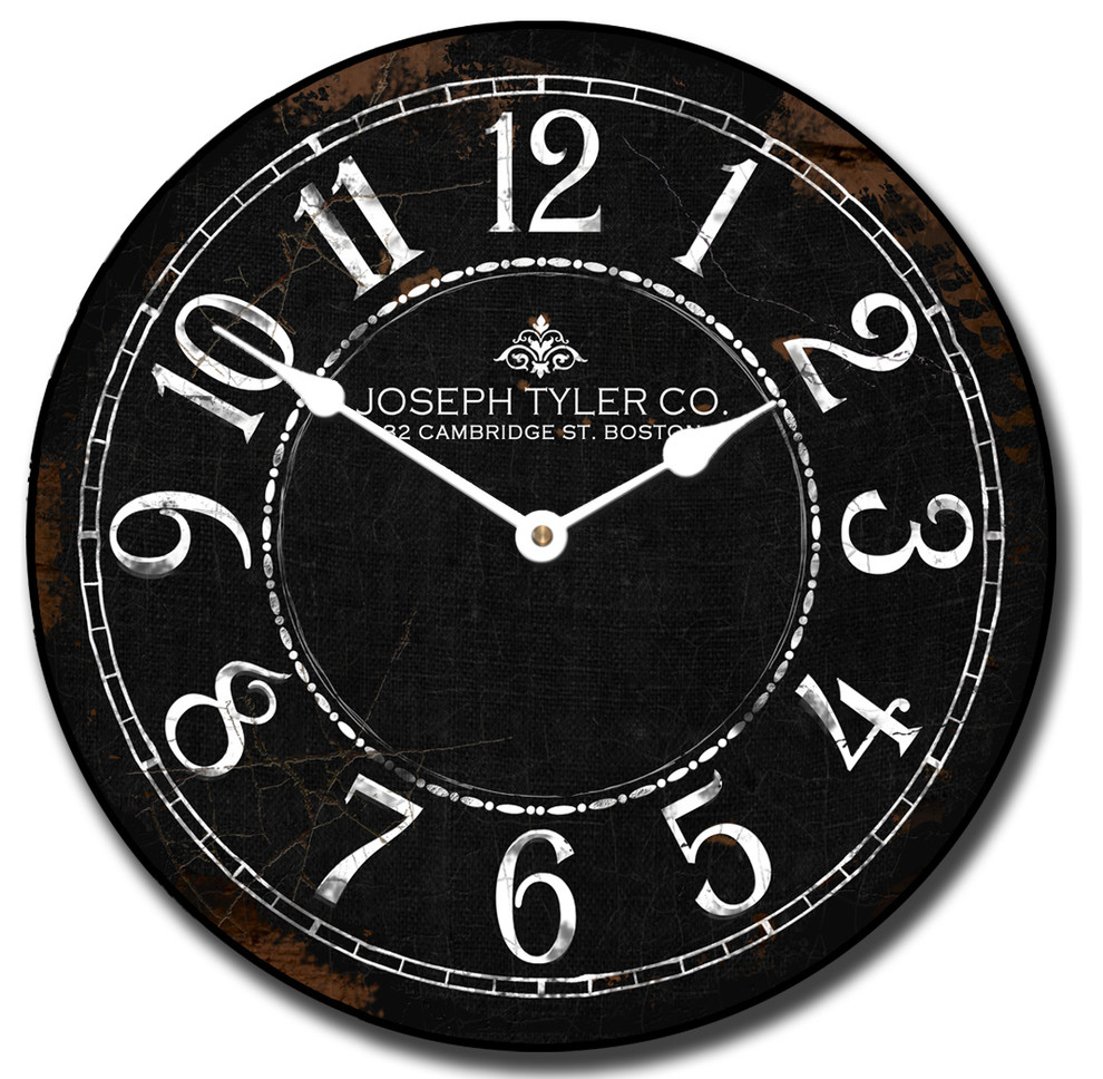 Vintage Black and White Clock, 18" - Wall Clocks - by Em and Em ...