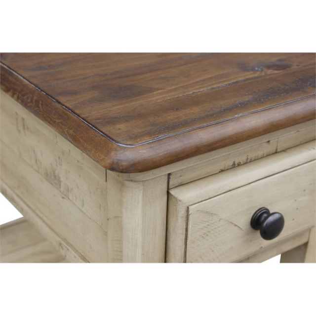 Bowery Hill Transitional Wood Narrow End Table in Cream Puff/Walnut ...