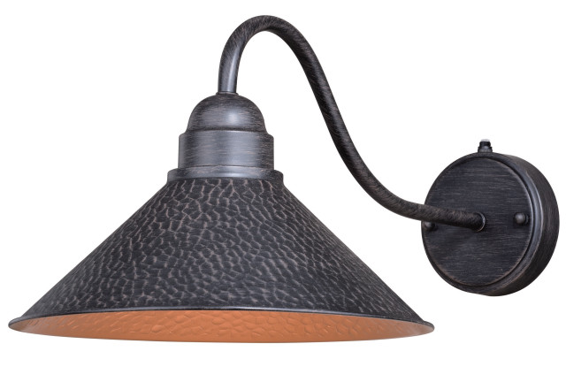 Outland 12-in Long Arm Outdoor Wall Light Aged Iron and Light Gold ...