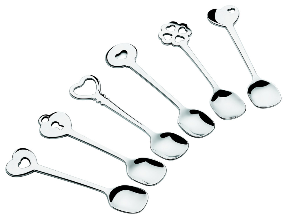 Guzzini Art & Cafe 18/10 Stainless Steel 6 Piece Love Key Teaspoon Set ...