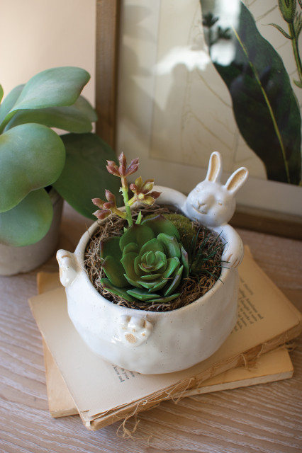 Kalalou Cdv2075 Ceramic Rabbit Planter - Farmhouse - Indoor Pots And ...