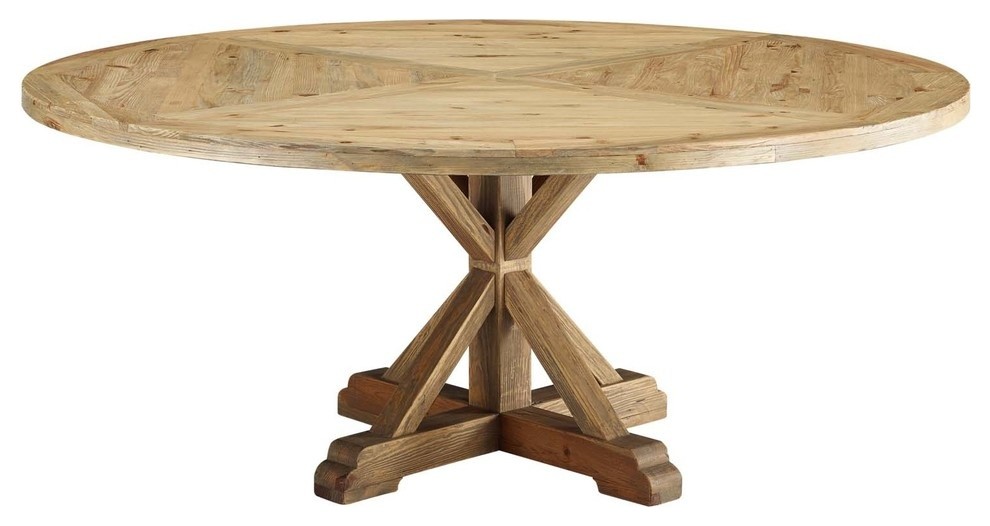 Column 71" Round Pine Wood Dining Table in Brown - Traditional - Dining ...