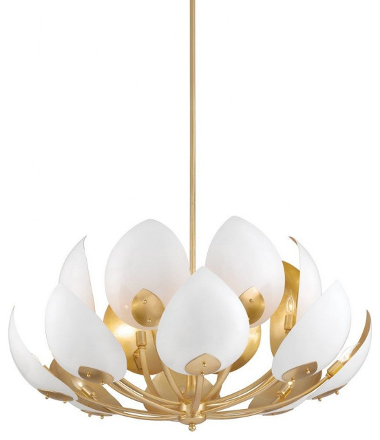 Modern Sixteen Light Chandelier-Gold Leaf Finish-White Shade Color ...