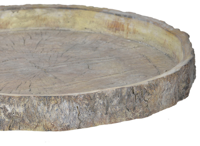Benzara BM200902 Round Shape Cemented Log Plate With Distressed Details ...