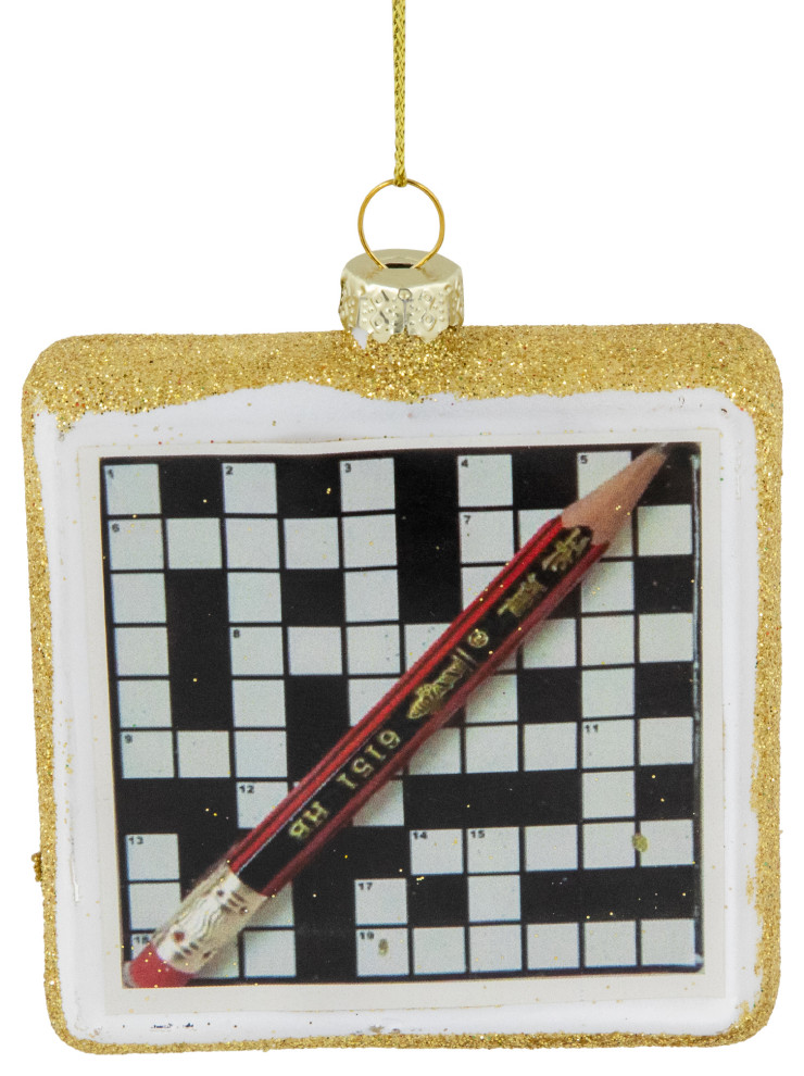 3.5" Crossword Puzzle With Pencil Glass Christmas Ornament - Modern ...