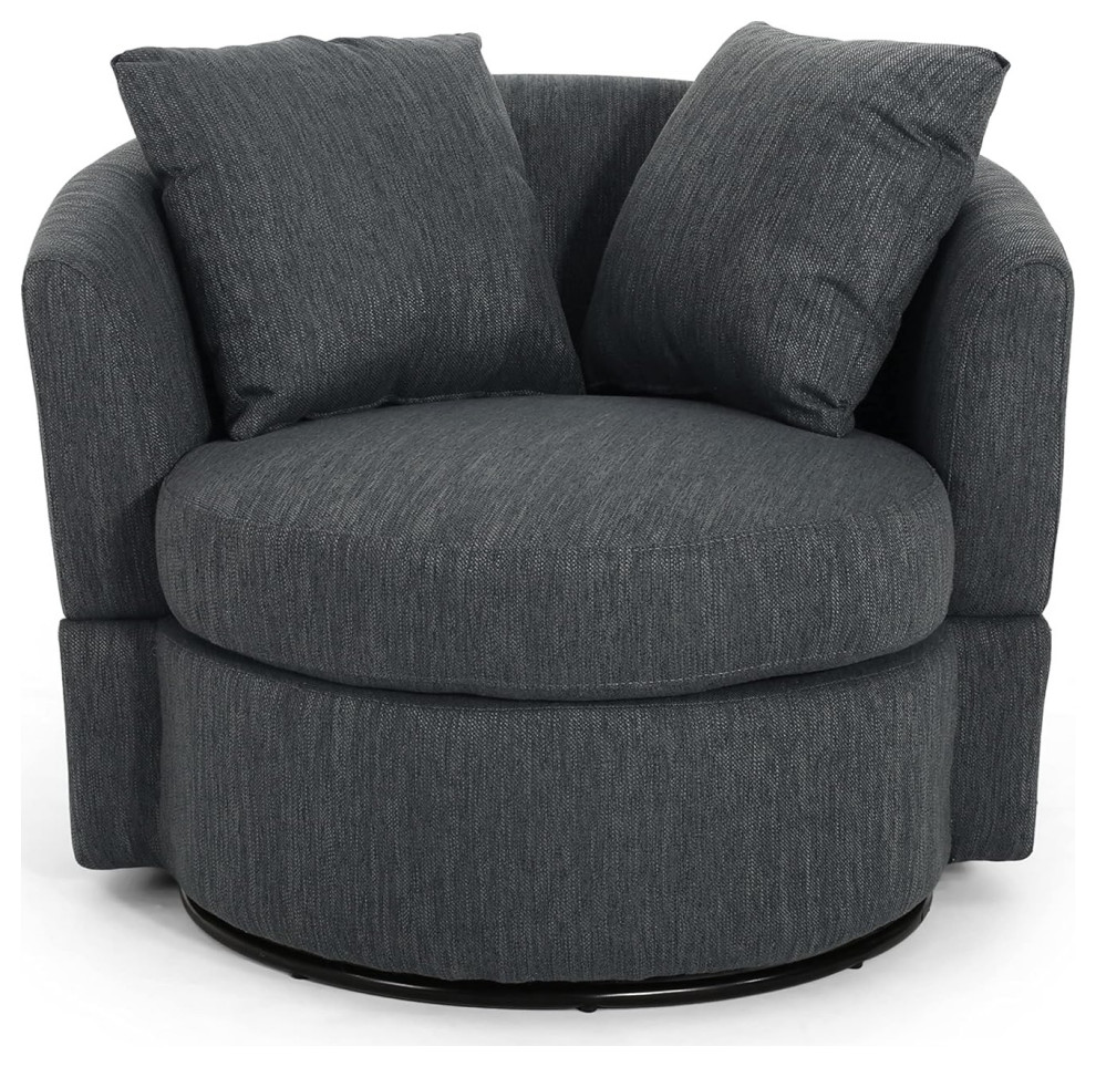 Charcoal Contemporary Swivel Accent Chair with Circular Padded Seat ...