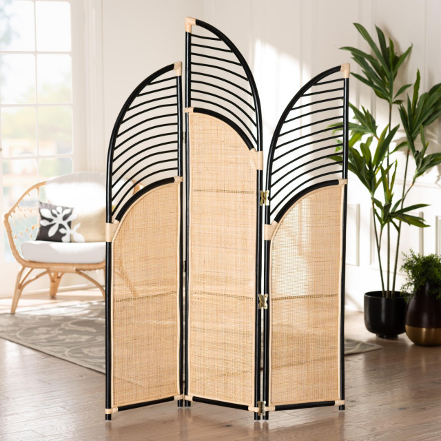 Lucija Two-Tone Rattan Room Divider - Tropical - Screens And Room ...