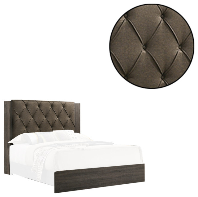 Benzara BM228553 Wood Eastern king Bed with Button Tufted Headboard ...