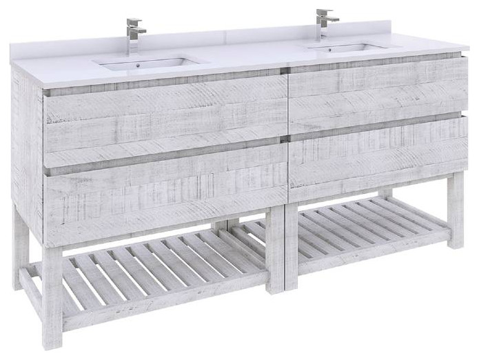 Fresca Formosa 72" Rustic White Open Bottom Double Sink Modern Bathroom ...