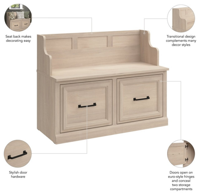 Woodland 40W Entryway Bench with Doors in White Washed Maple ...