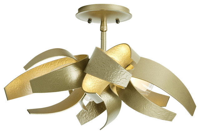 Corona Semi-Flush, Soft Gold Finish, Clear Glass with Frosted Diffuser ...