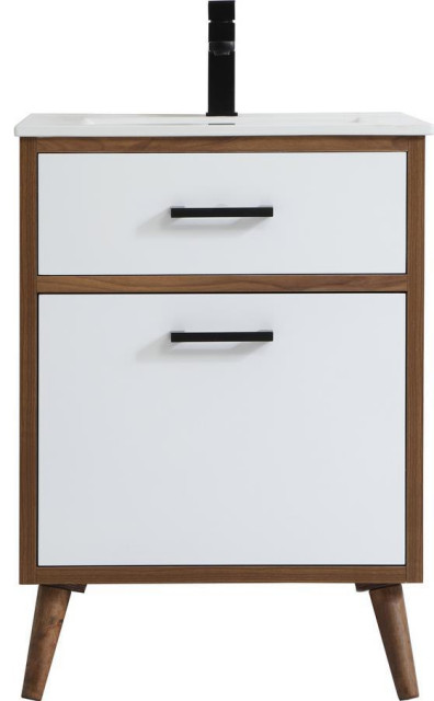 Compact 24" Vanity With Walnut Accents - Midcentury - Bathroom Vanities ...