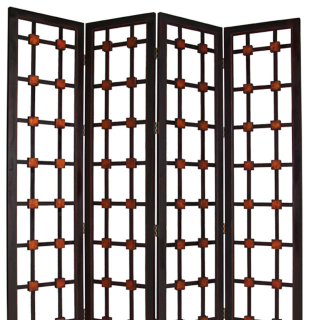 Benzara BM205941 Wooden 4 Panel Screen With Cosmopolitan Design, Black ...