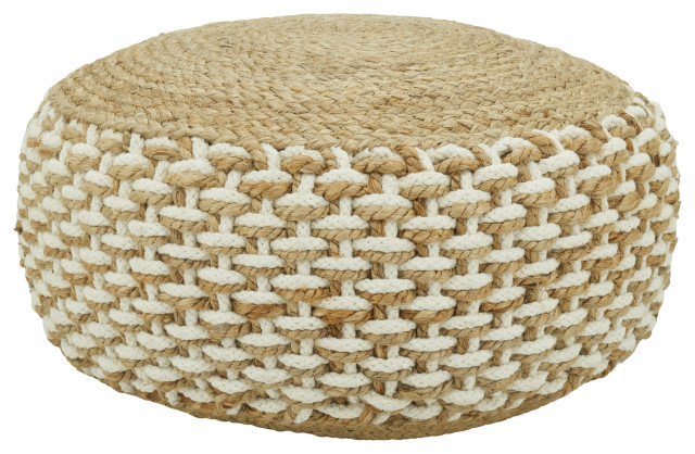 Floor Pouf With Woven Design, Natural, 20"x10", 20"x10" - Beach Style ...