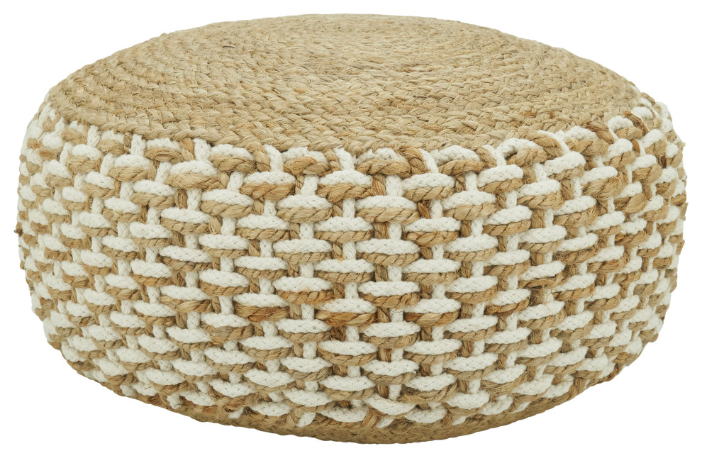 Floor Pouf With Woven Design, Natural, 20"x10", 20"x10" - Beach Style - Floor Pillows And Poufs ...